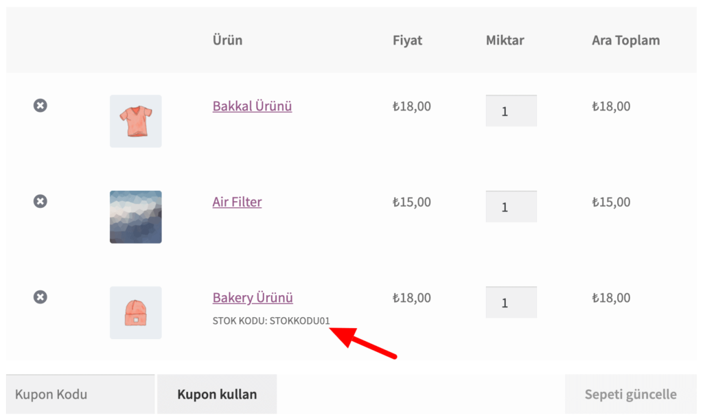 WooCommerce Displaying Stock Code in Shopping Cart - WP Servis